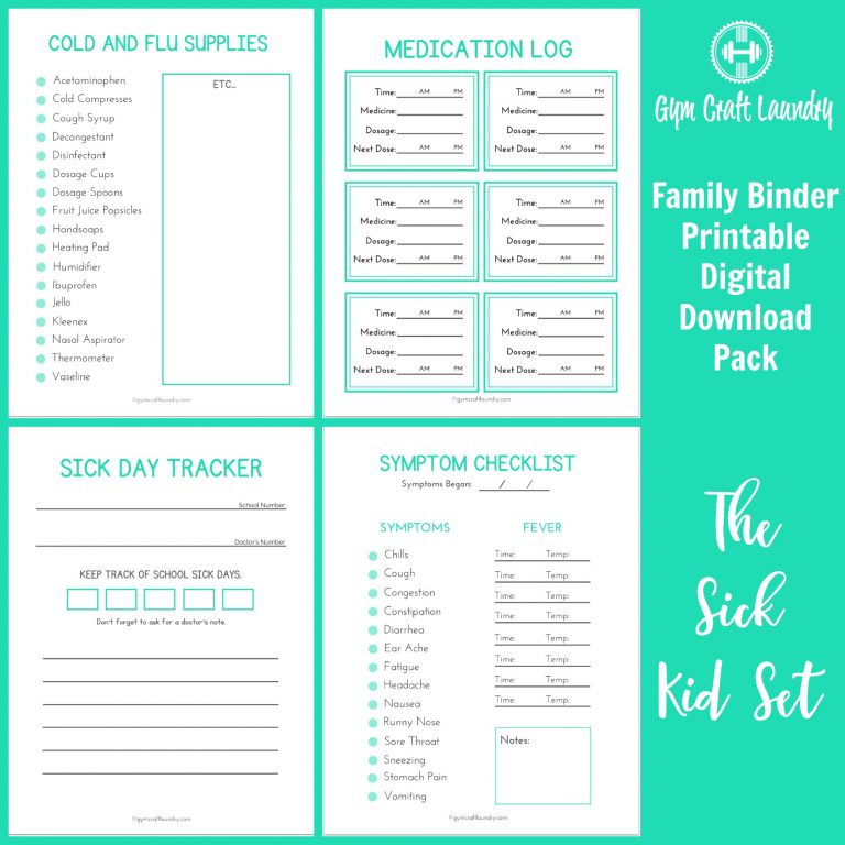 Sick Kid Printable Pack - Gym Craft Laundry